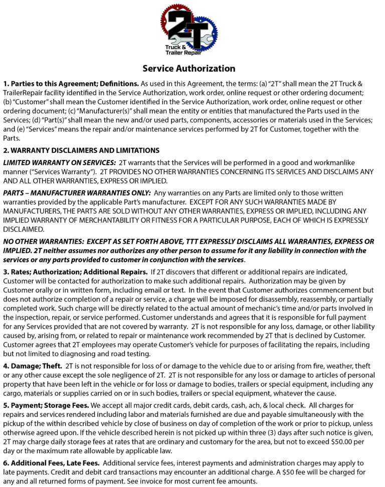 Service Authorization – Triple TTT Transport